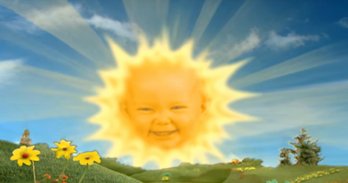 A cara do sol dos "Teletubbies" cresceu